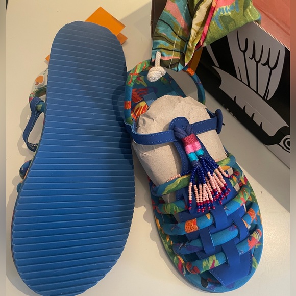 FARM Rio | Shoes | Farm Rio Blue Macaw Tube Strap Sandals | Poshmark